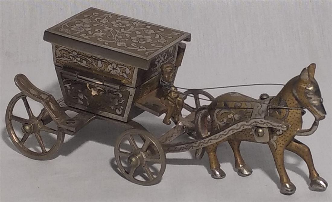 Vintage Detailed Brass Funeral Horse Carriage Music Box