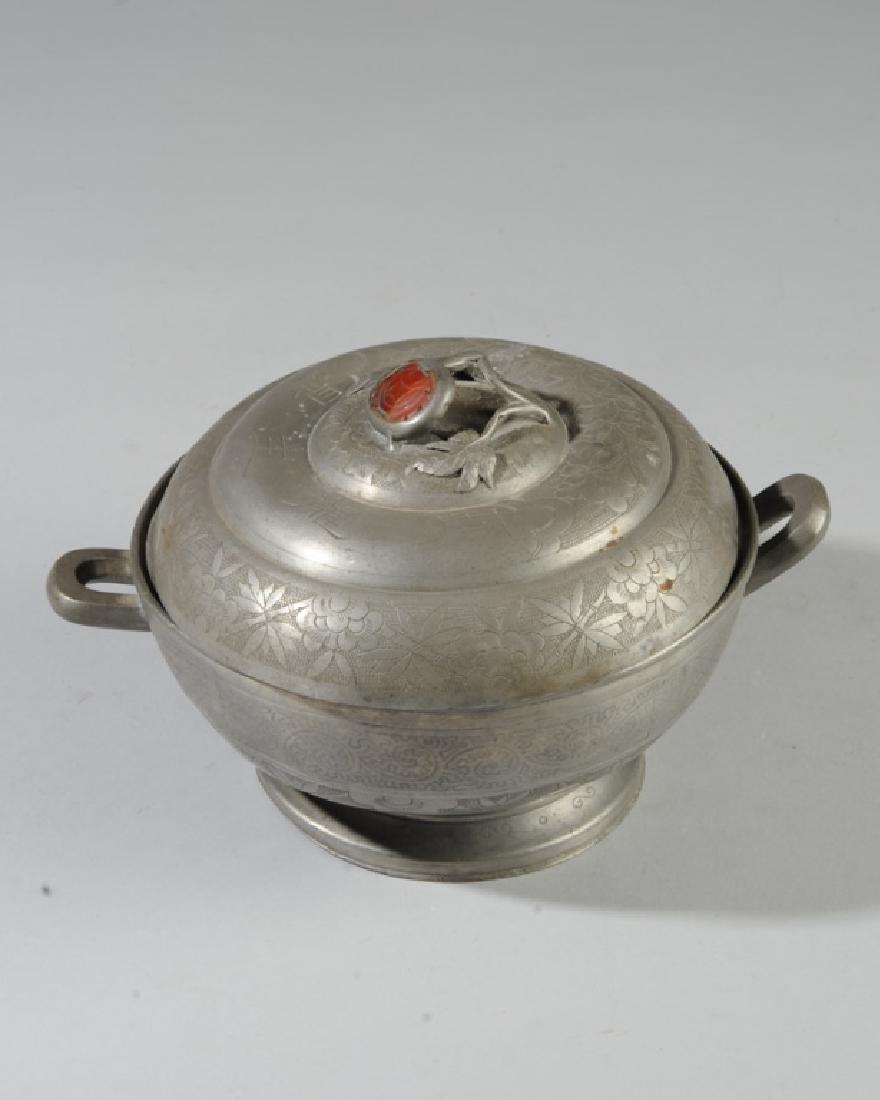 Antique Chinese Pewter Warming Dish