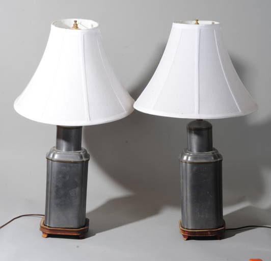 Pair Of Vintage Pewter Lamps