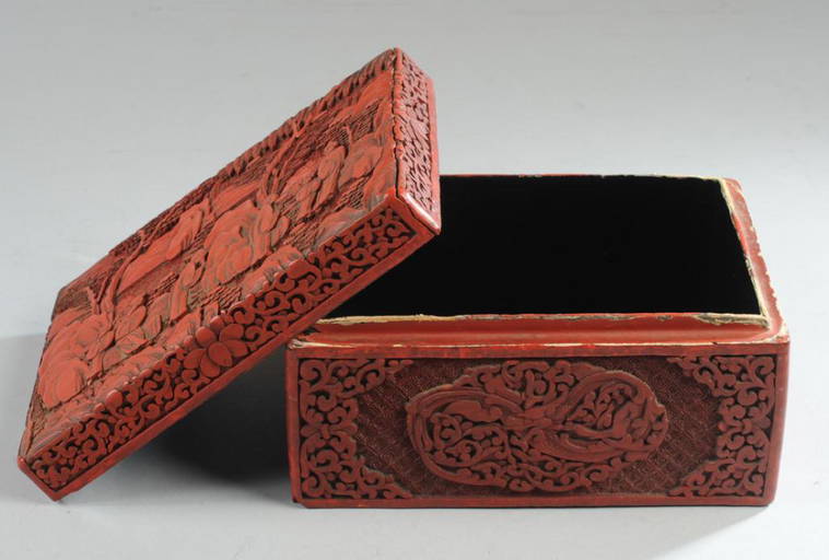 Antique Chinese Carved Cinnabar Box (#0136) on Dec 19, 2022 | Hilliard ...