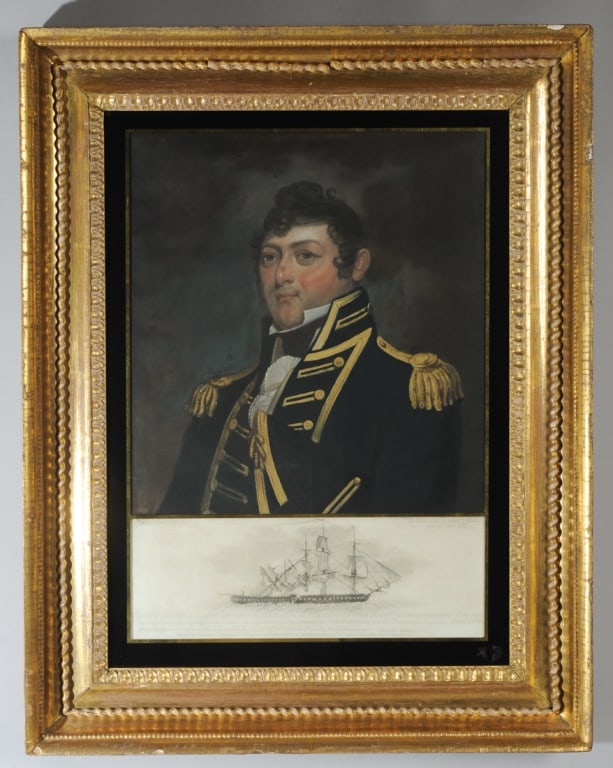1813 Painted Mezzotint Capt. Isaac Hull By Freeman