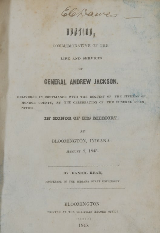 Ephraim C. Dawes - Andrew Jackson Oration 1845 Auction