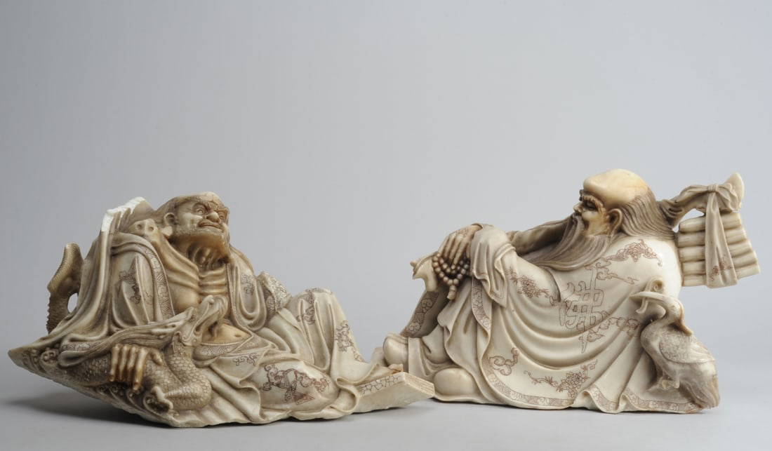 Two Chinese Carved Marble Figures Auction