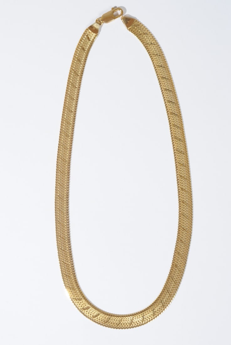 14k Yellow Gold Wide Flat Chain Necklace Auction