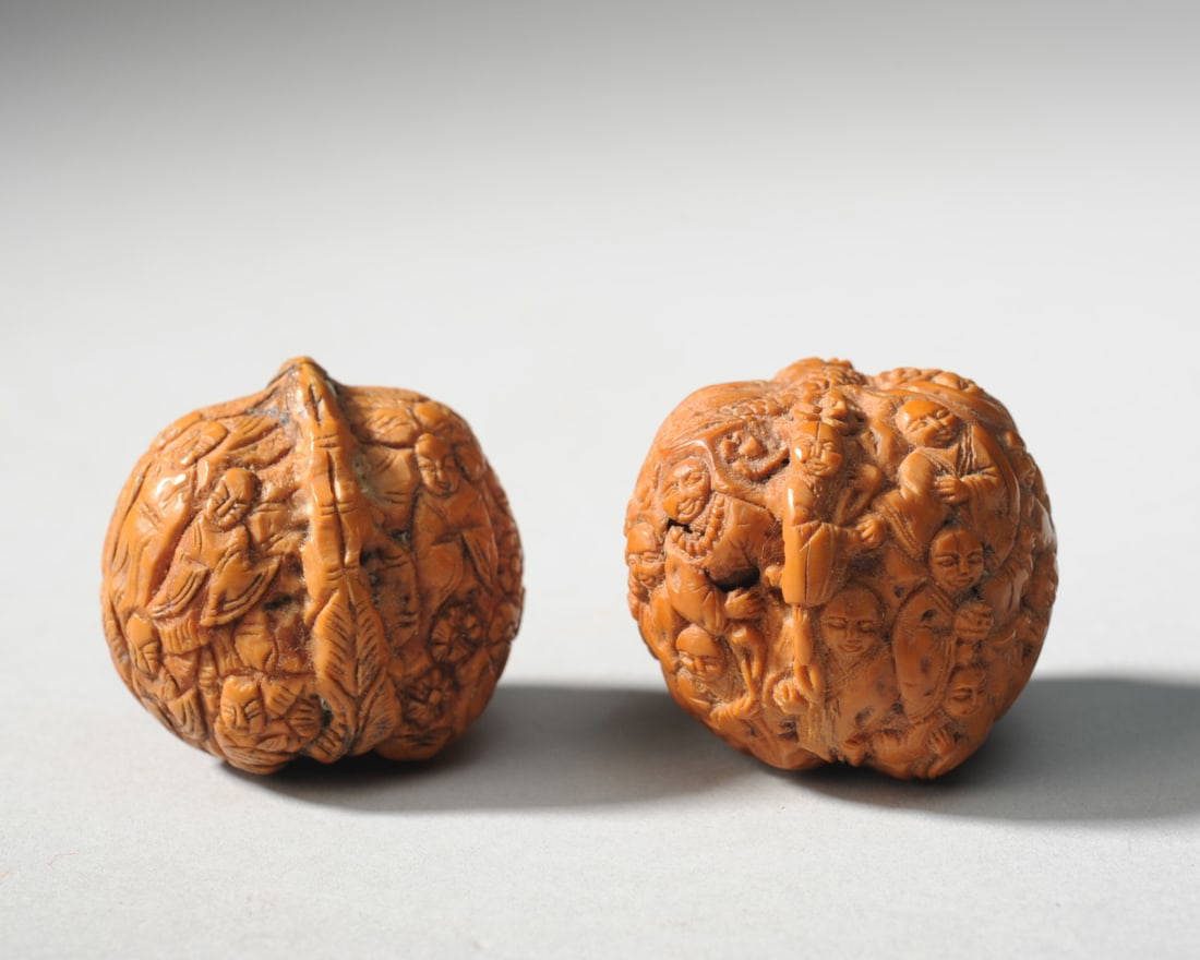 Pair Chinese Carved Walnuts Auction