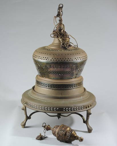 Antique Turkish Brass Brazier Converted To Lamp