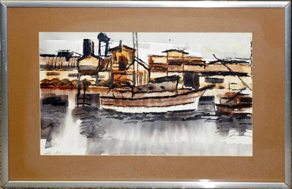 Hal Akins Watercolor 11"x17" Harbor Scene
