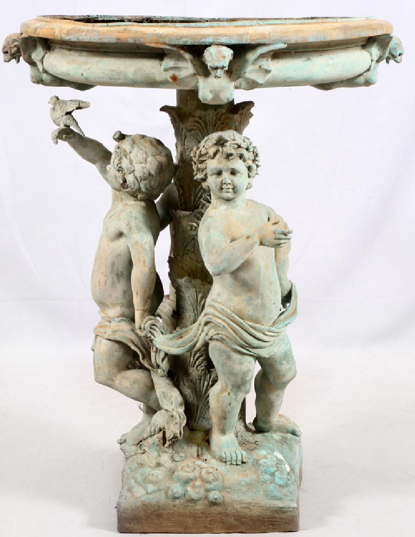 BRONZE FOUNTAIN PUTTI WITH BIRD