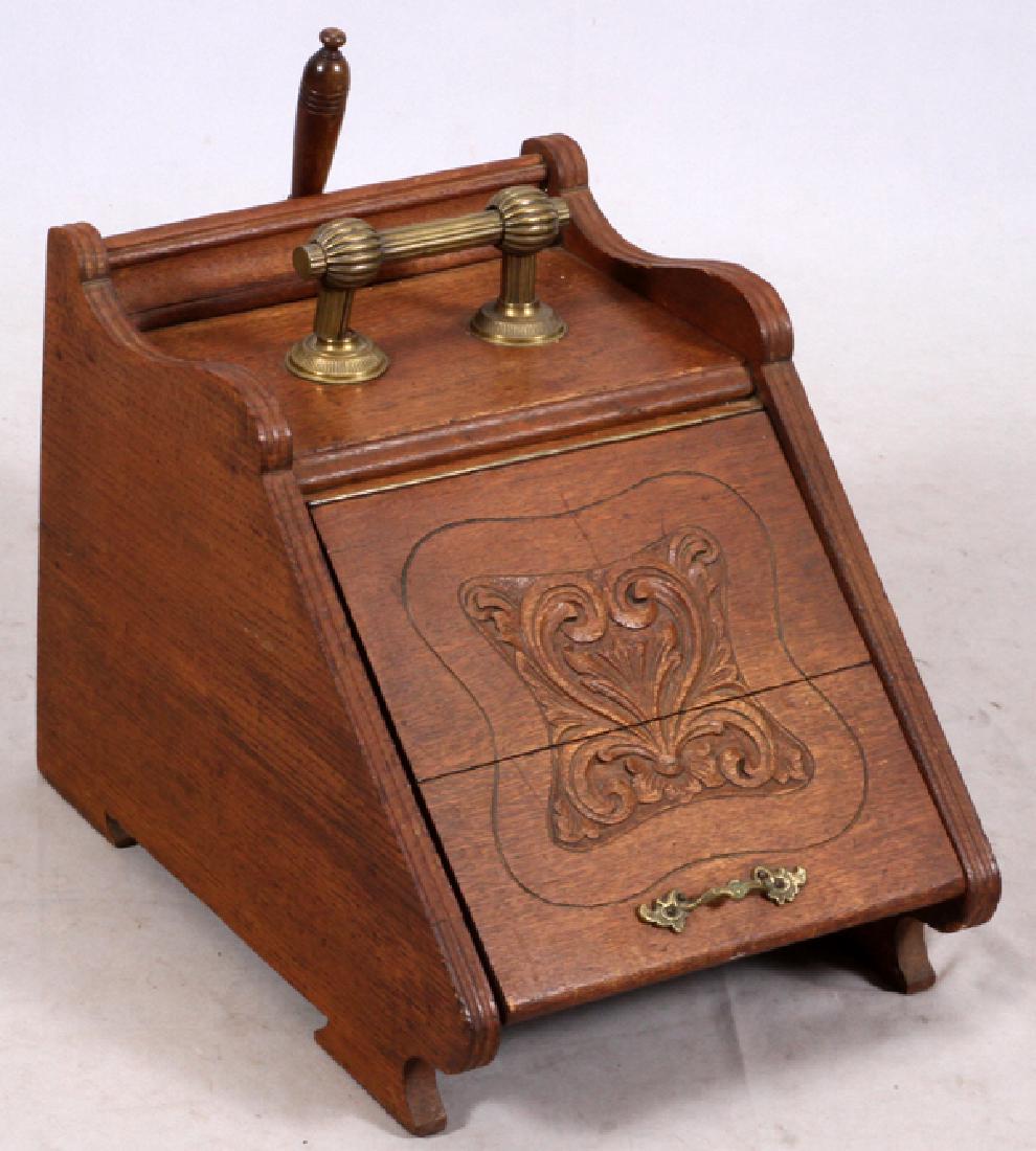 VINTAGE CARVED WOOD COAL SCUTTLE