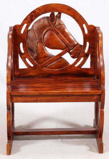 Carved Mahogany Horse Head Bench