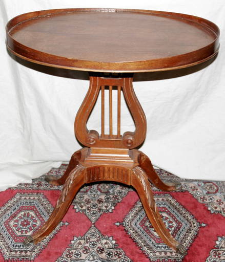 Mahogany Carved Oval Harp Base Table C.1940