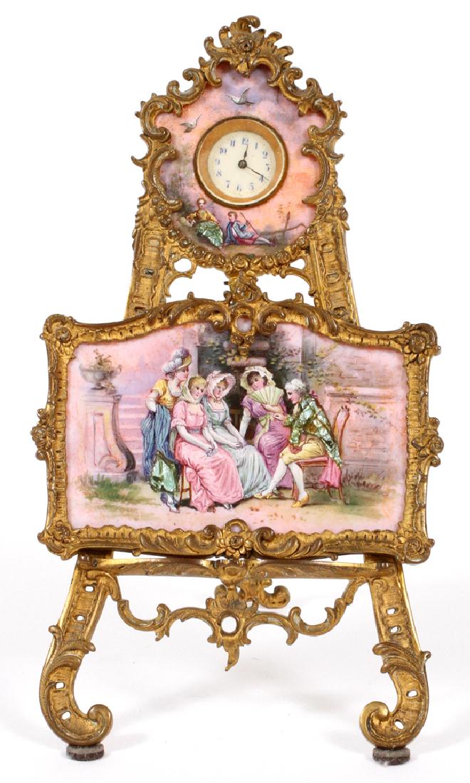 FRENCH STYLE PAINTED ENAMEL & MOTHER OF PEARL CLOCK