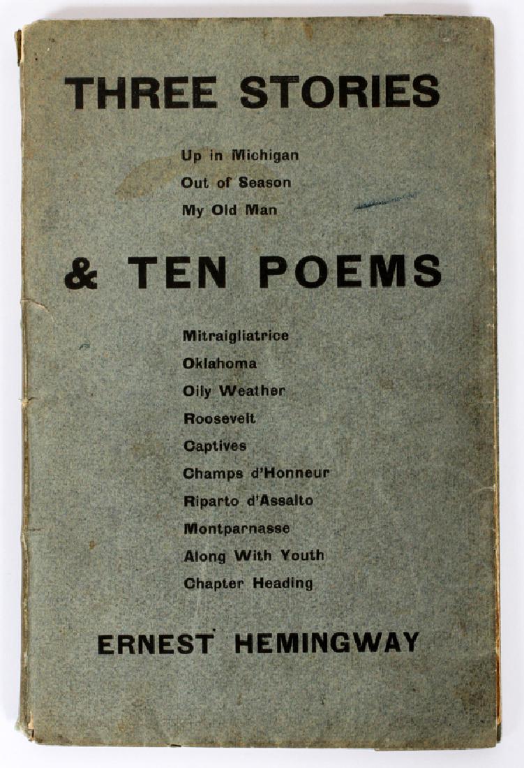 ERNEST HEMINGWAY THREE STORIES & TEN POEMS 1923