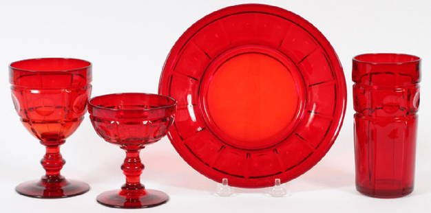 Ruby Red Glass Tumblers & Plates