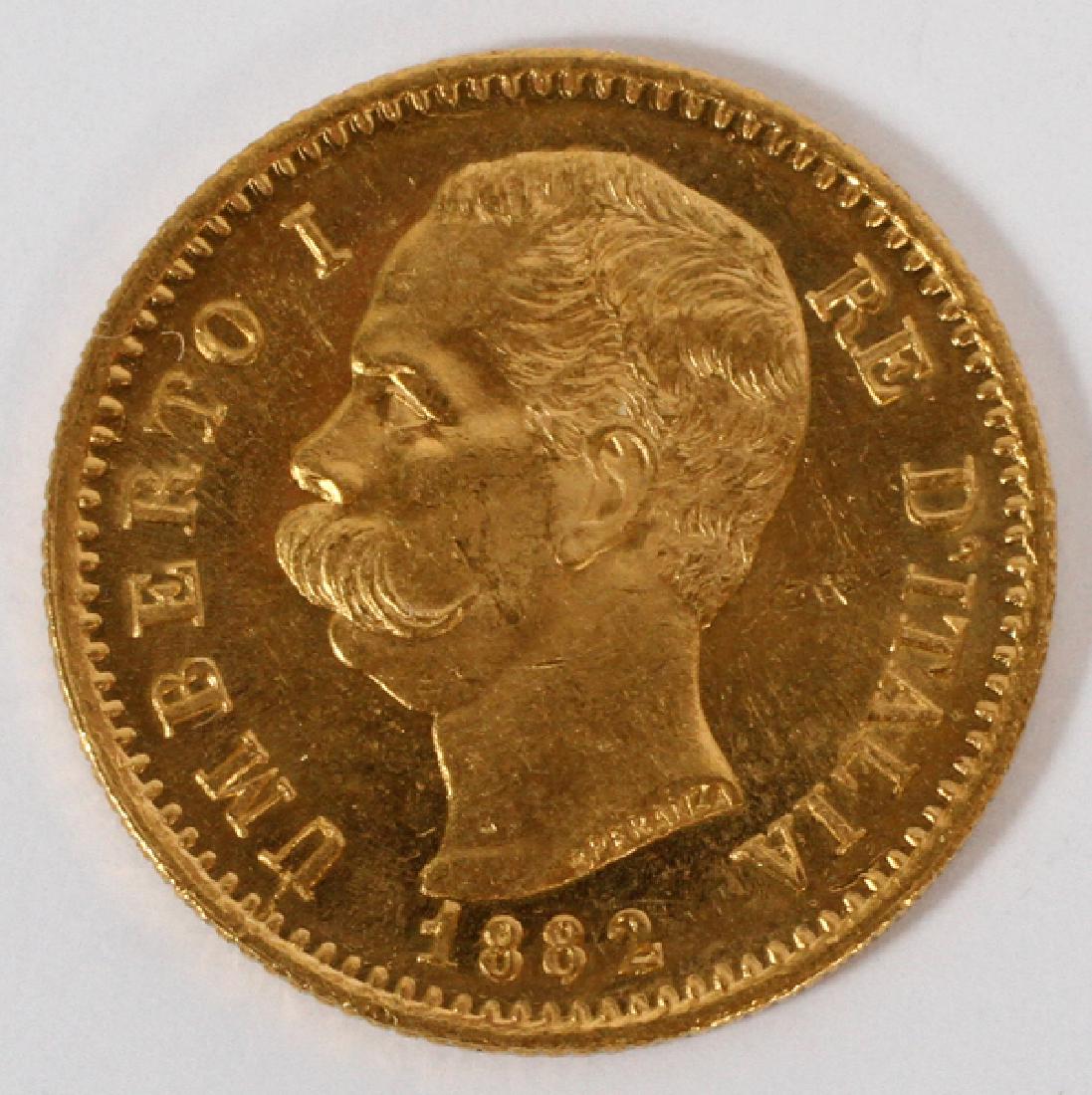 ITALIAN UMBERTO I GOLD COIN 1882 20 LIRA