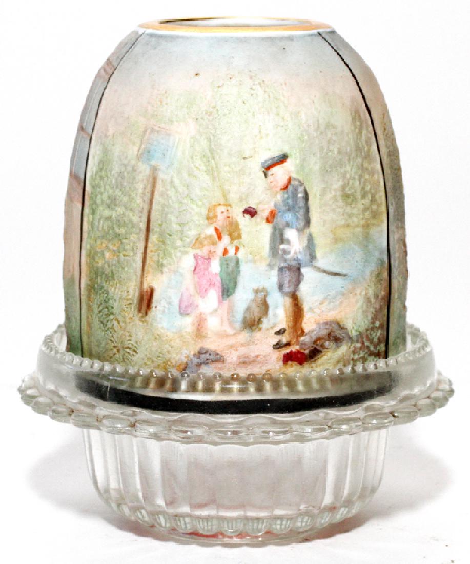 VICTORIAN POLYCHROME PAINTED LITHOPHANE FAIRY LAMP