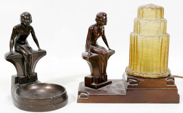 011674: NUART CREATIONS ART DECO METAL/GLASS DESK SET