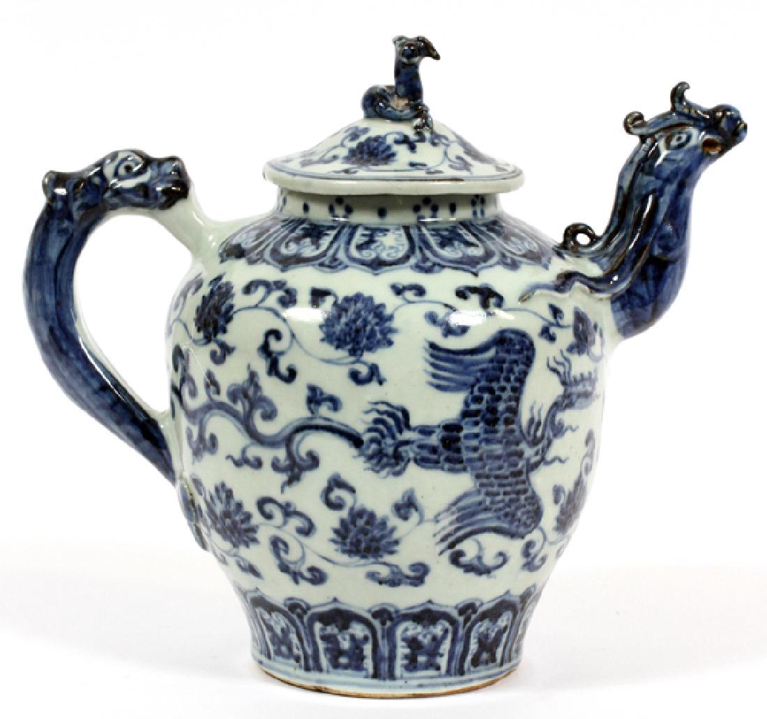 CHINESE BLUE & WHITE GLAZED POTTERY TEA POT