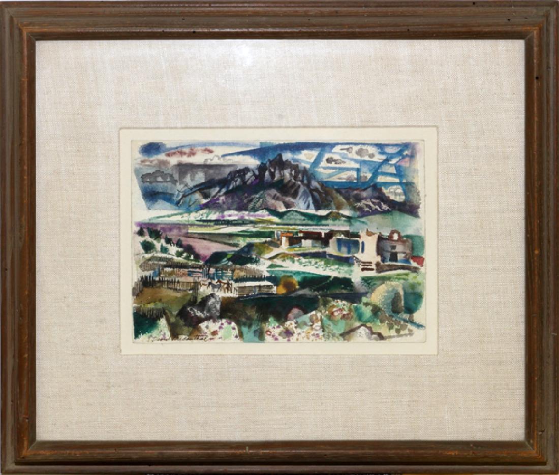 DAVID FREDENTHAL WATERCOLOR "INDIAN VILLAGE"