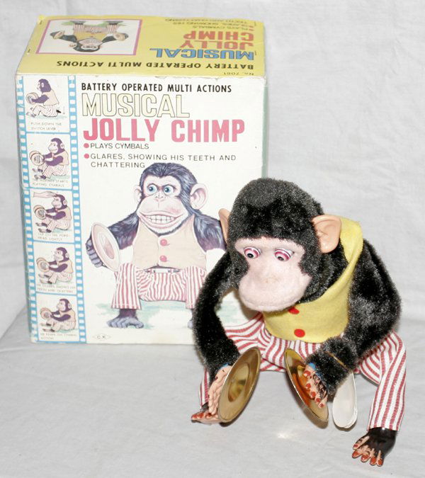 030321: MUSICAL "JOLLY CHIMP" TOY, ORIGINAL BOX, H11"