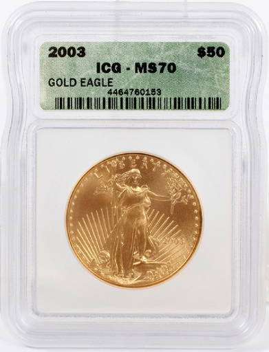 American Eagle $50 Gold Coin, 2003, Icg Ms70