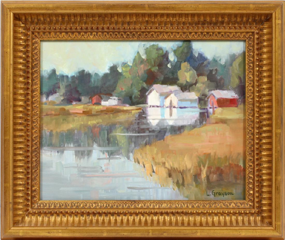 L. GRAYSON OIL ON CANVAS OUTDOOR POND SCENE