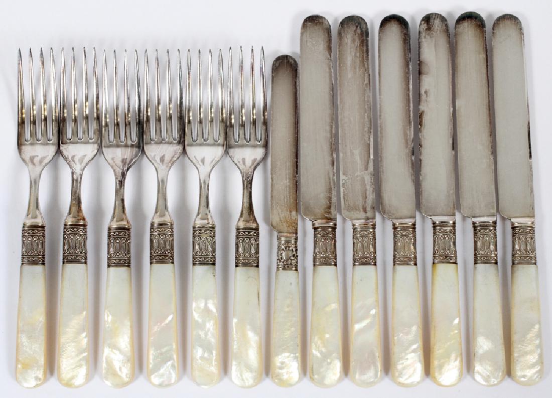 MOTHER-OF-PEARL HANDLED SILVER FLATWARE, C. 1900