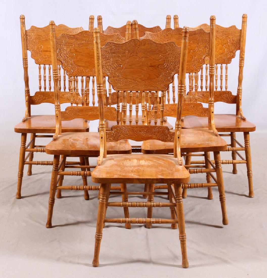 Oak Pressed Back Dining Chairs Set Of Six