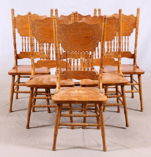 Oak Pressed Back Dining Chairs Set Of Six