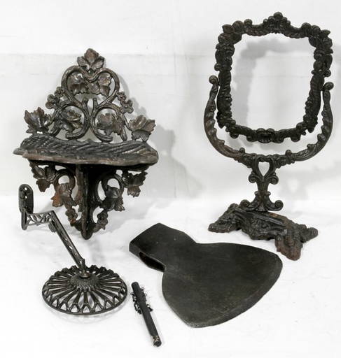 Cast Iron Axe, Wall Shelf & Other, 19th C.