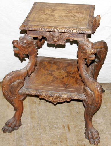 Chinese Two Tier Table W/carved Dragons