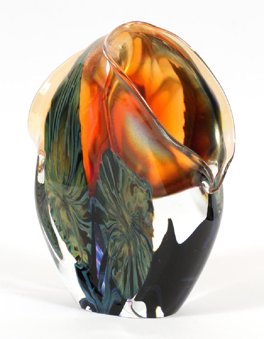HAND BLOWN SIGNED GLASS DOUBLE VASE, 2002