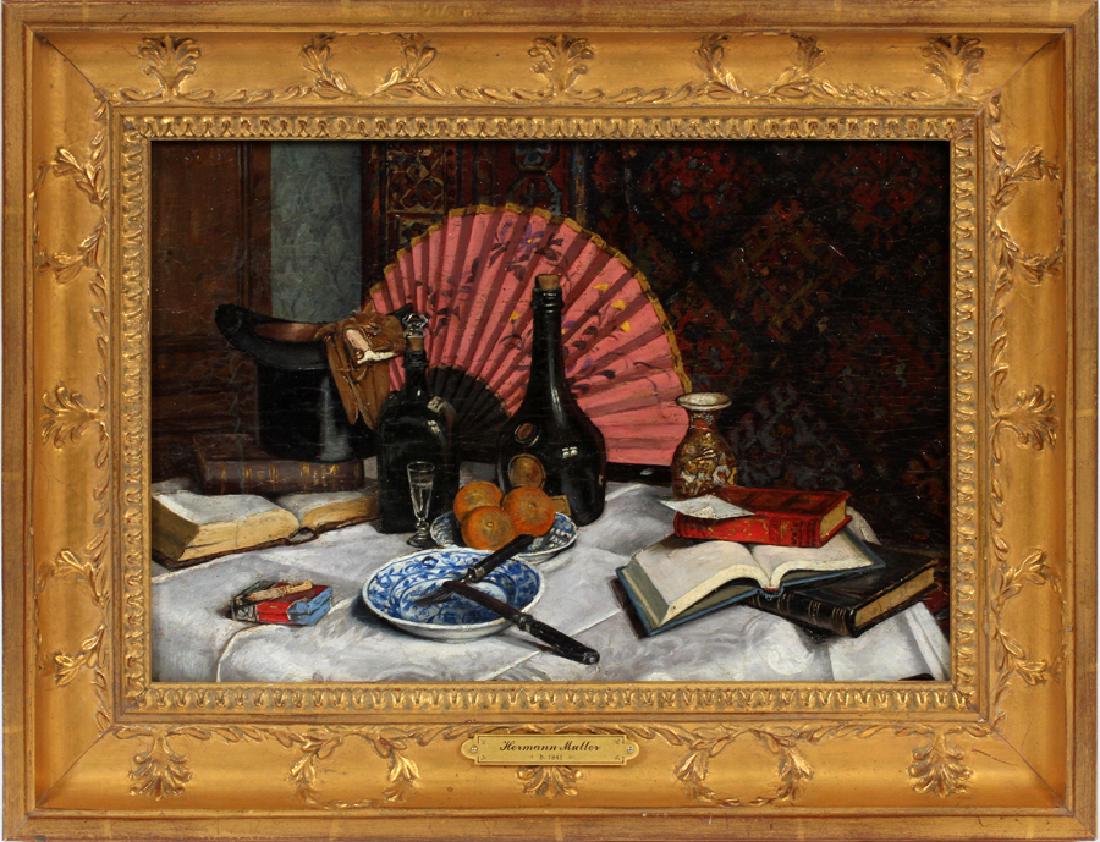 HERMAN MULLER OIL ON MAHOGANY PANEL