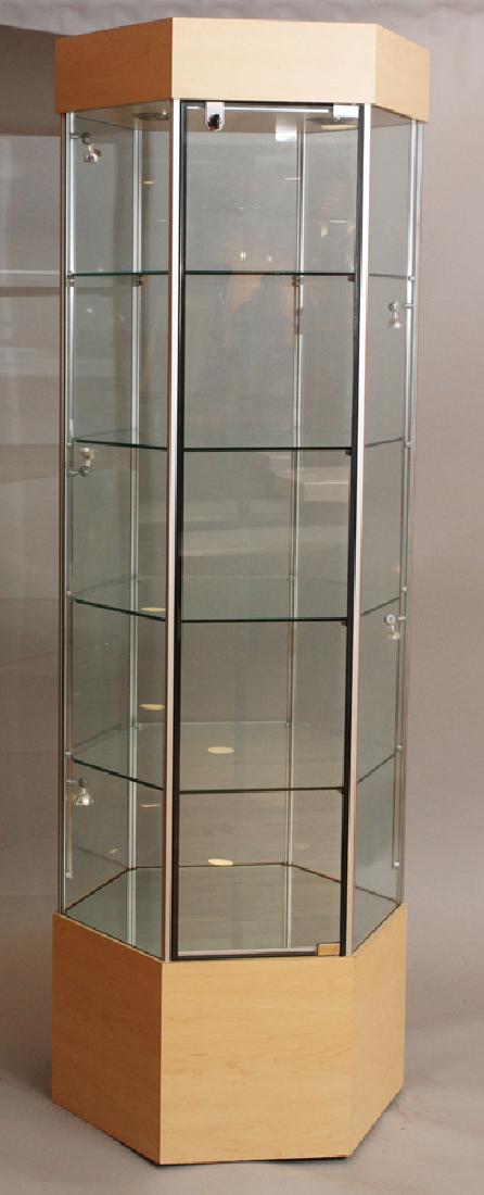 'TECHNODISPLAY' HEXAGONAL GLASS DISPLAY CASE