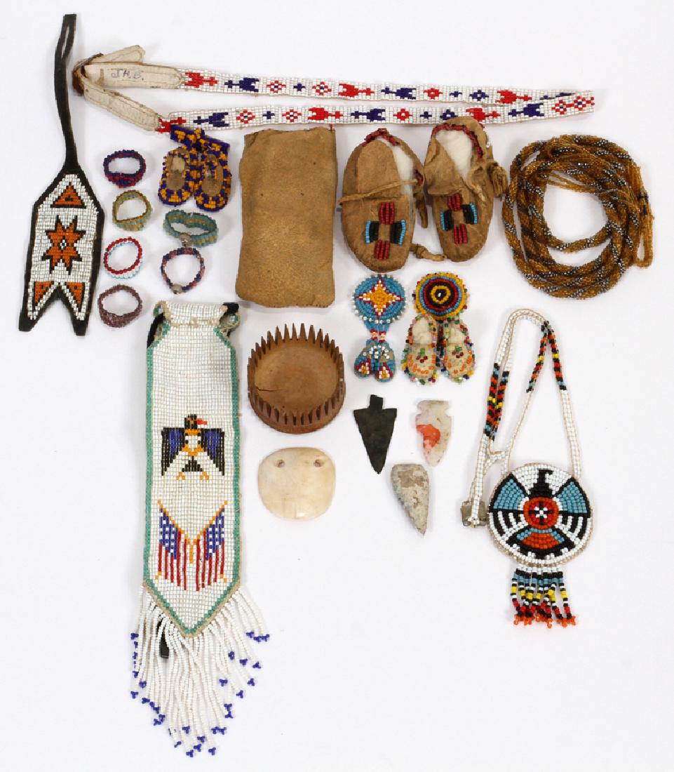 NATIVE AMERICAN BEADED RAWHIDE CLOTHING, ECT.
