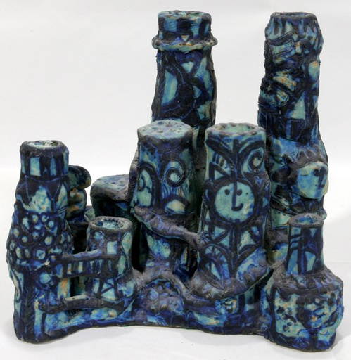 Susan Bolt Pottery Candlestick W/five Towers