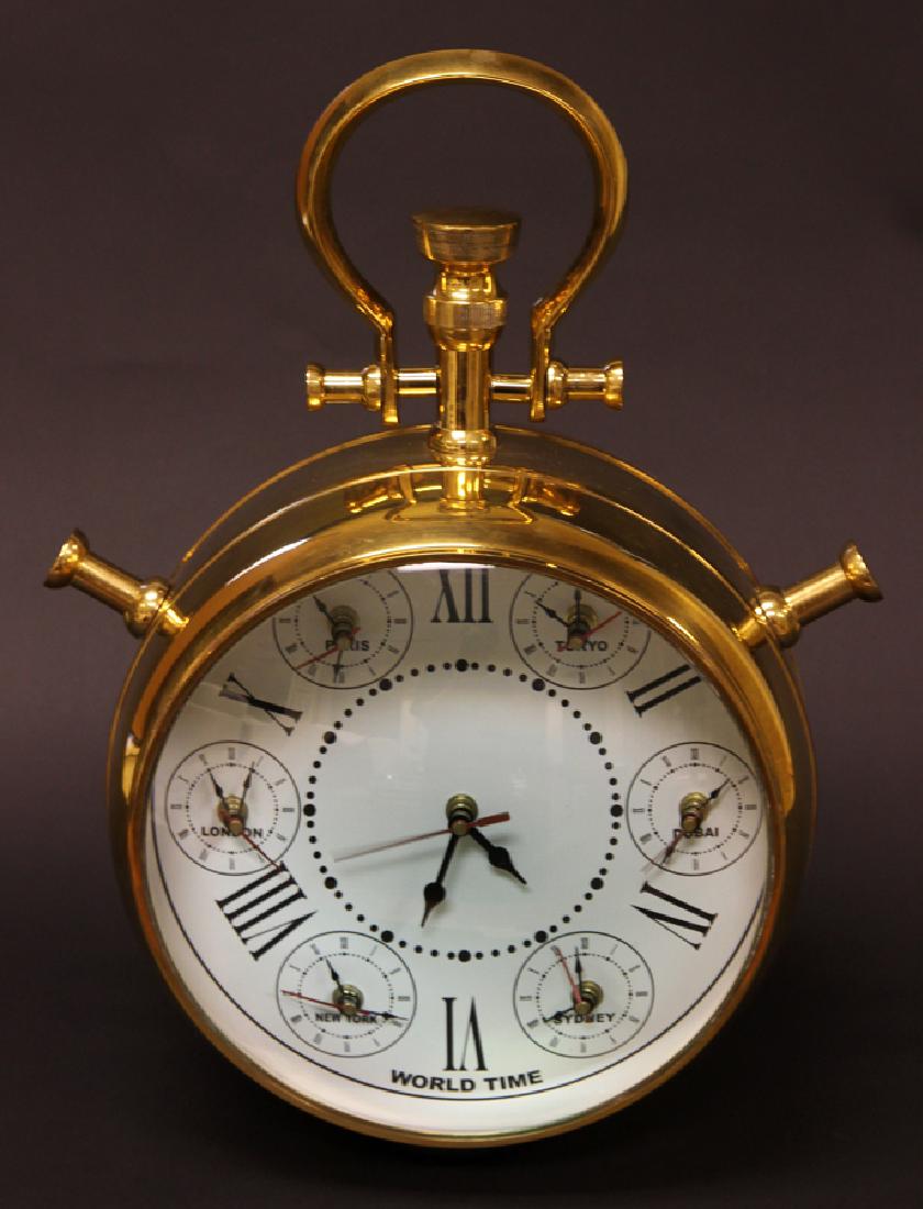 WORLD TIME BRASS CARRIAGE CLOCK