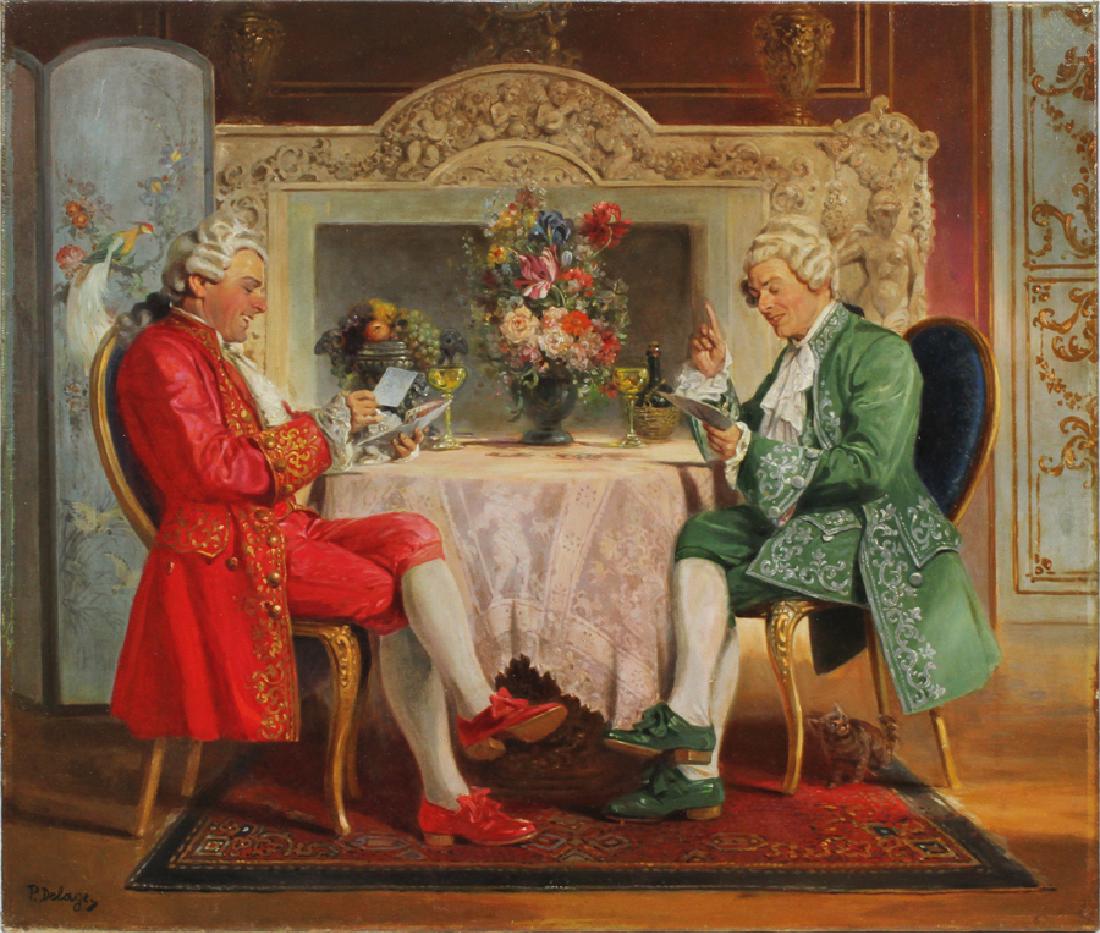 PIERRE DELAGE OIL ON CANVAS FRENCH PARLOR SCENE