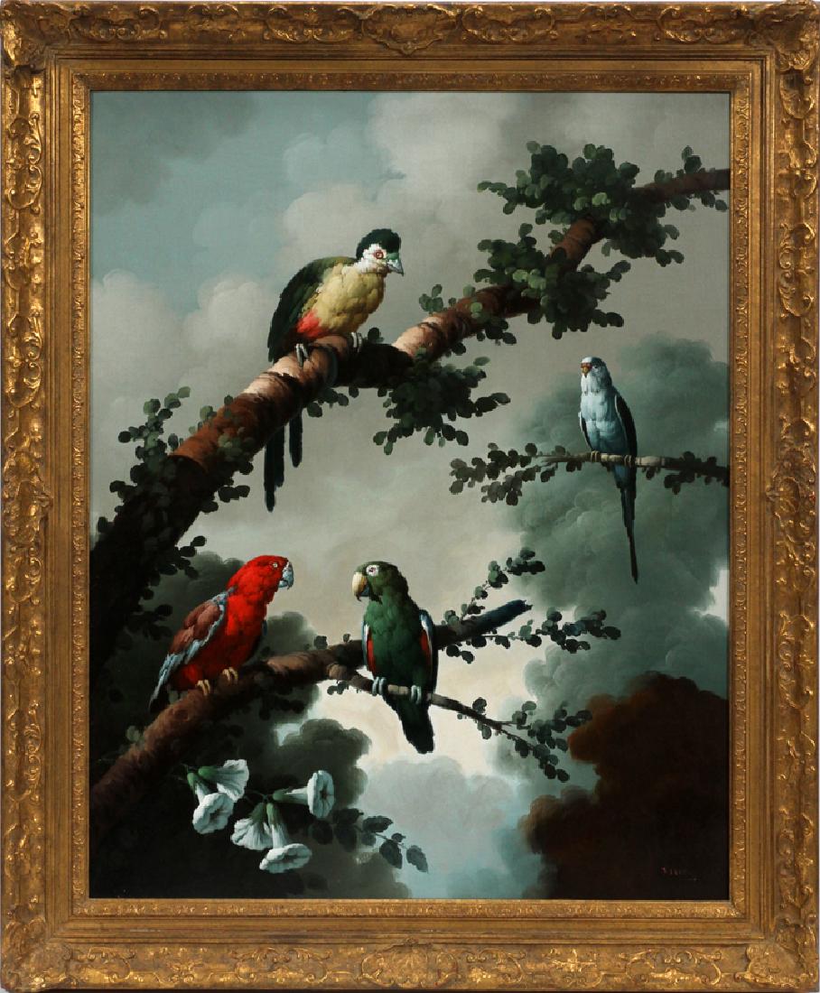MANUEL NAVARRO OIL ON CANVAS "PARROTS"