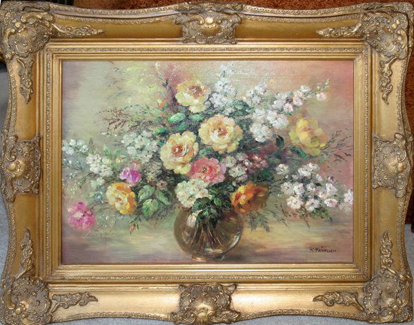 R. Frohlich Oil On Board, Flowers In A Vase