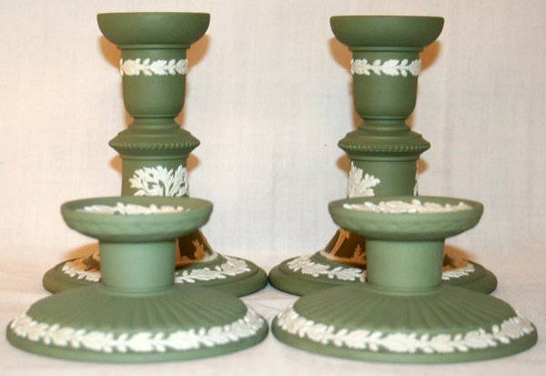 Wedgwood Moss Ware Jasperware Candlesticks