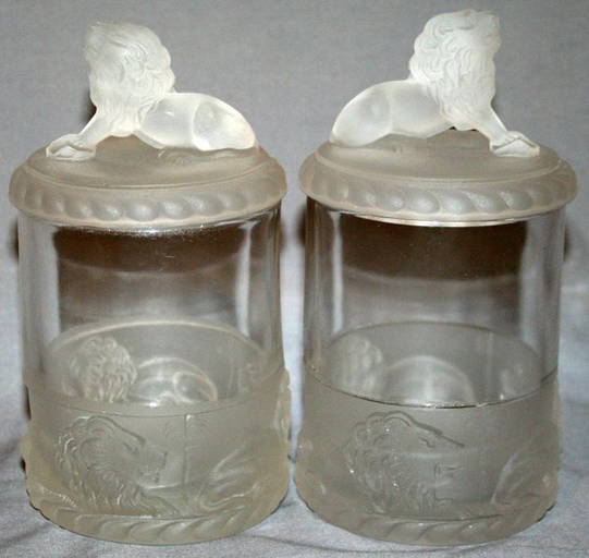 French Style Frosted & Clear Jars W/lions
