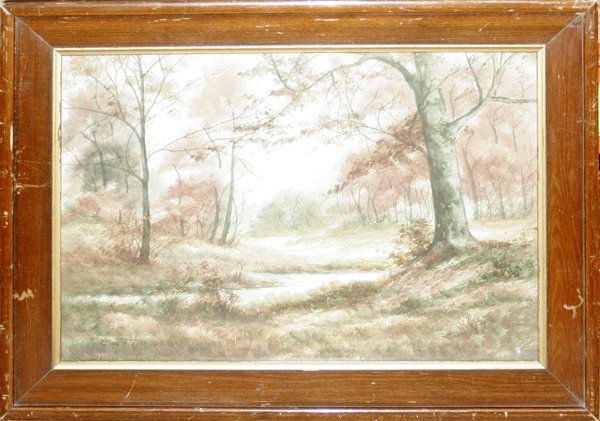 042349: C.FLETCHER WATERCOLOR AUTUMN FOREST LANDSCAPE