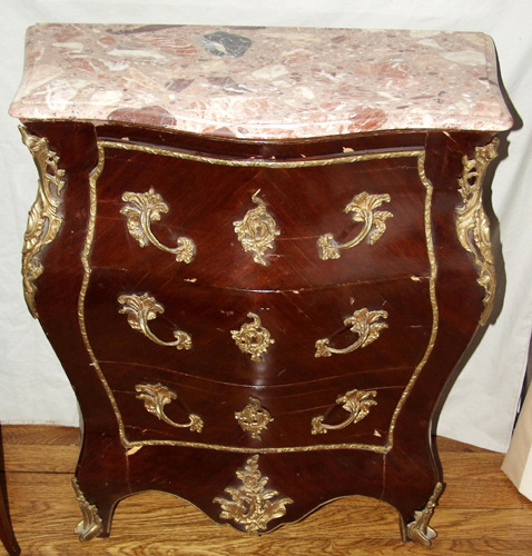 French Style Bombe Commodes With Marble Tops, P