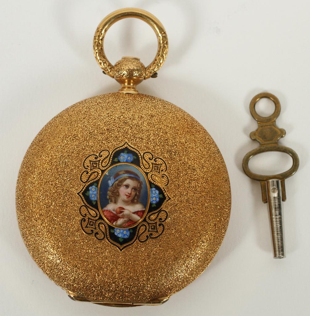 Chas E. Jacot, 18kt Gold Pocket Watch & Key