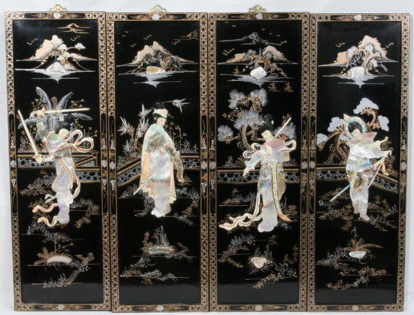 Oriental Lacquer Mother Of Pearl Plaques