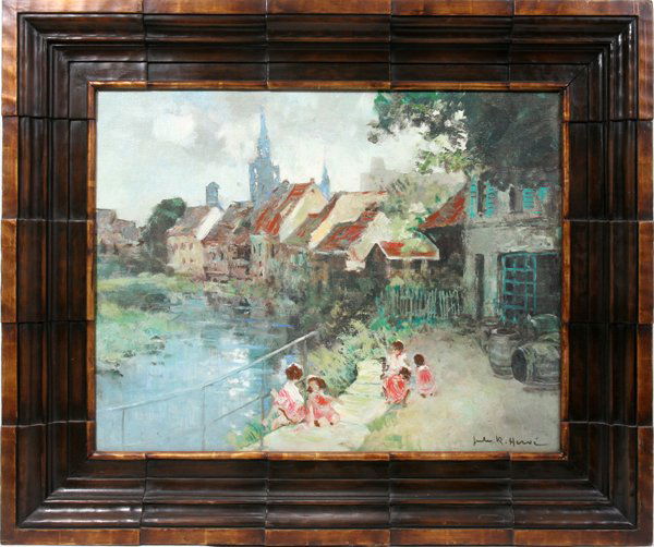 Jules R. Herve Oil Children Playing By River