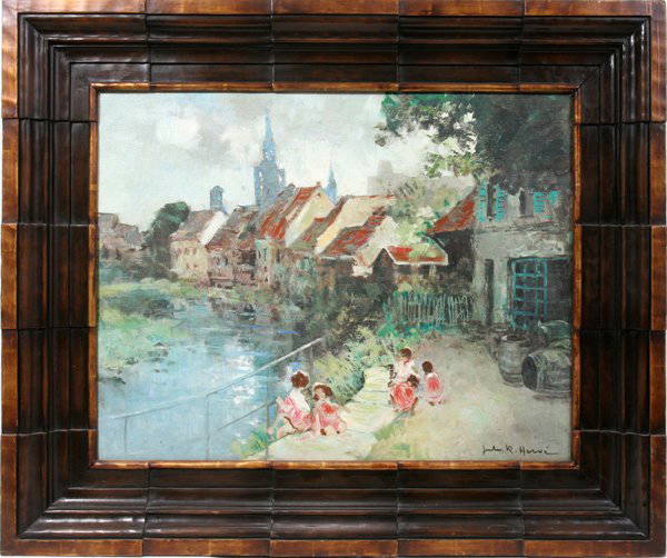 Jules R. Herve Oil Children Playing By River