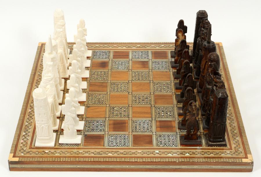 For Auction: DAMASCUS CARVED BONE CHESS SET H 5.5" (#041405) on May 16 ...