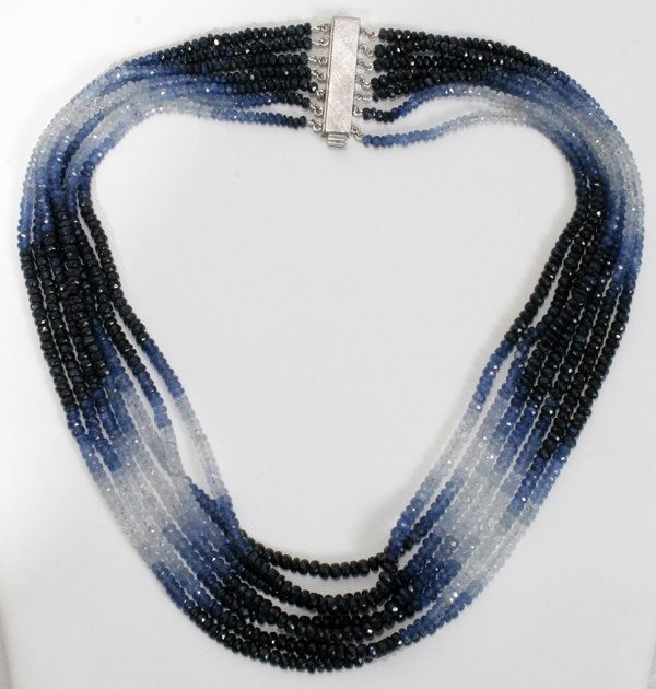 071062: 400CT TW AQUATIC BLUE SAPPHIRE BEAD NECKLACE